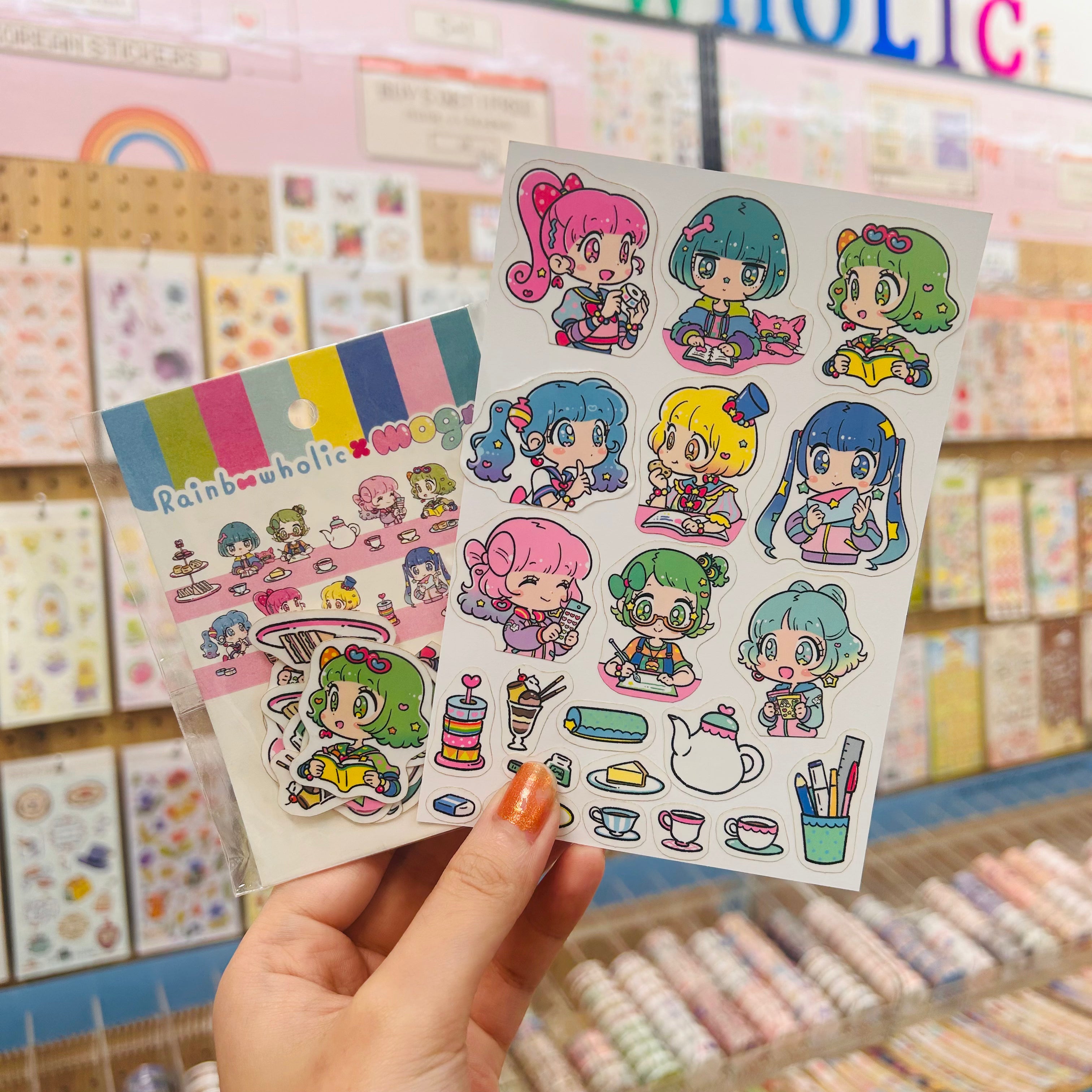 (FS012) Rainbowholic x mog Stationery Tea Party Flake Seal ...